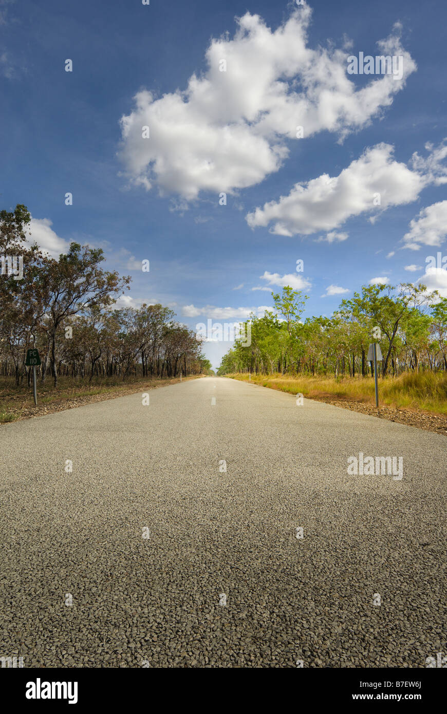 The Kakadu Highway divides bushfire ravaged and lush forest in Kakadu ...