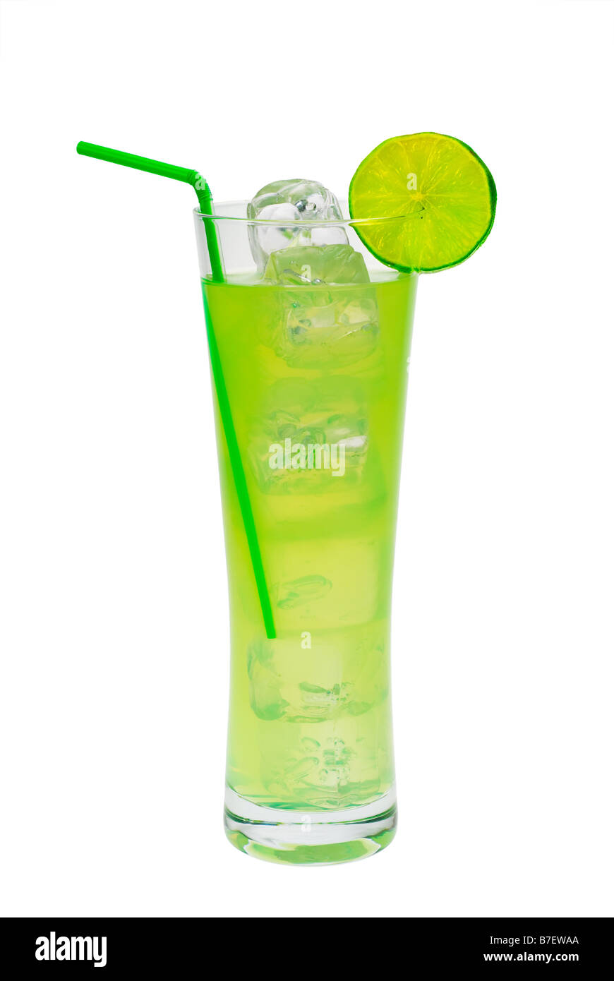 green cocktail with slice of lime isolated on a white background Stock ...