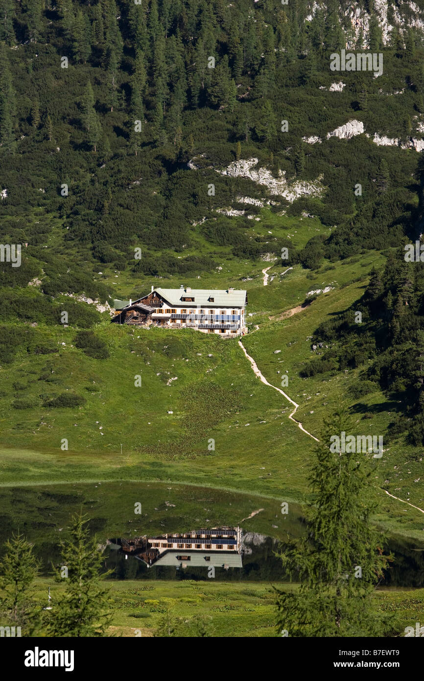 Funtenseehuette alpine lodge and lake Funtensee near Koenigsee ...