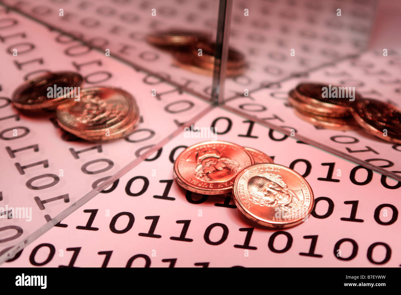 Coins in binary background Stock Photo - Alamy