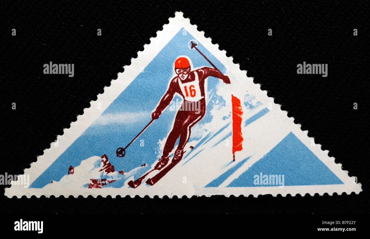 Sport Ski skiing Alpine postage stamp Stock Photo - Alamy