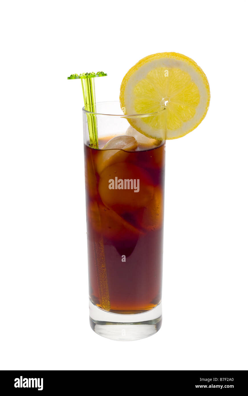 ice cold cola drink with fresh lemon isolated on a white background ...