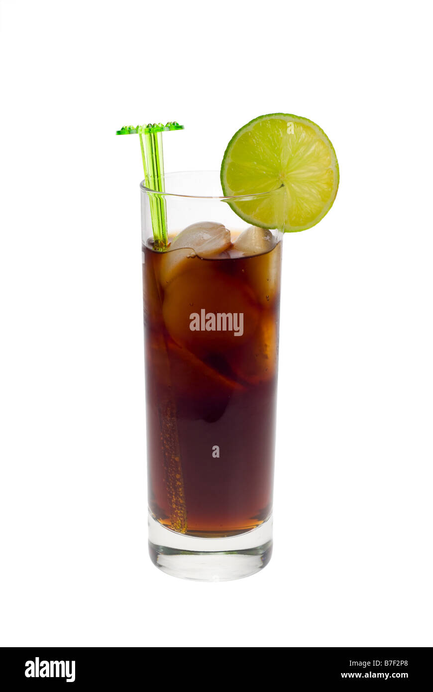 ice cold cola drink with fresh lime isolated on a white background ...