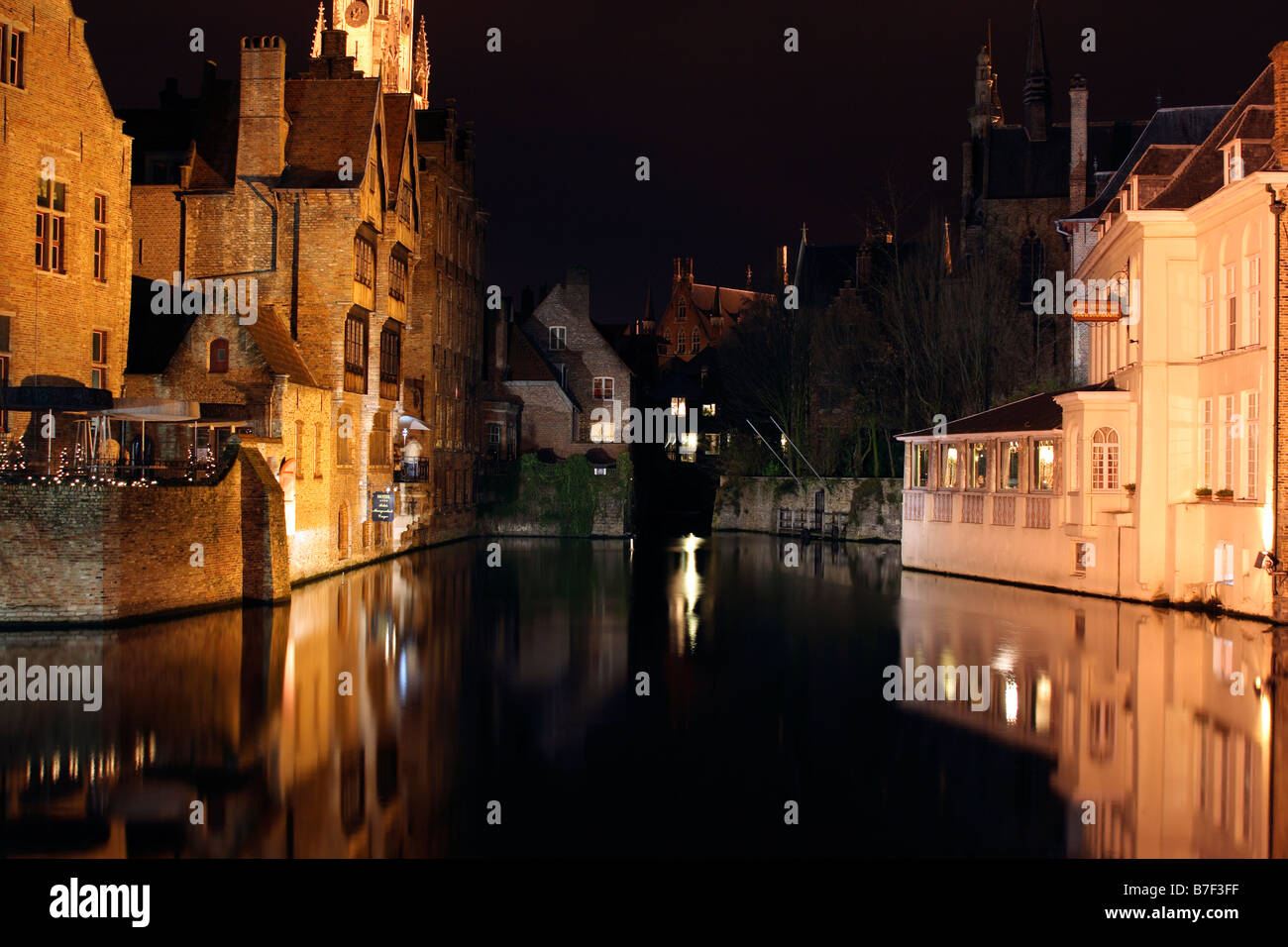 Bruges canal at night, Belgium Stock Photo - Alamy