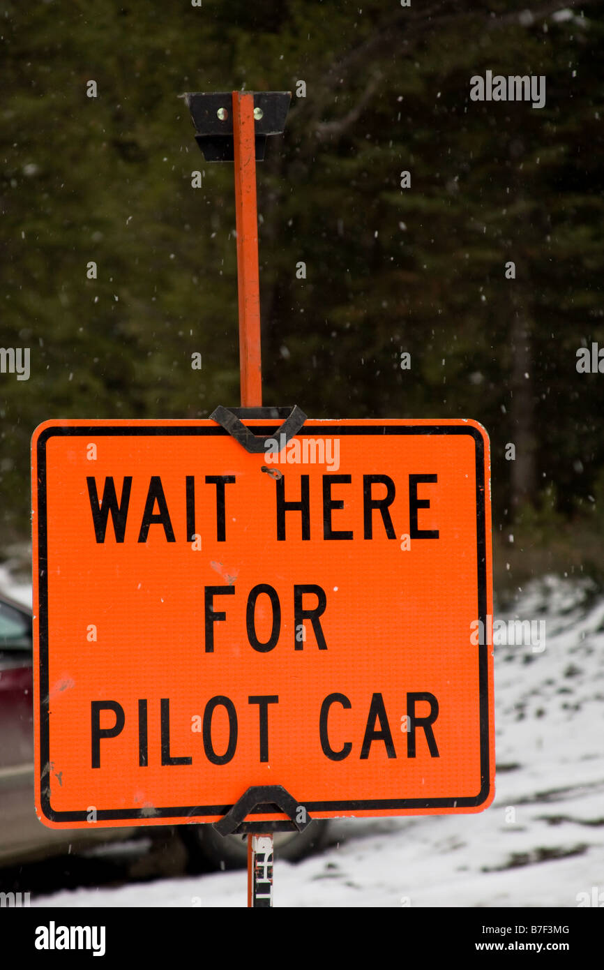 Wait here for pilot car sign hi-res stock photography and images - Alamy