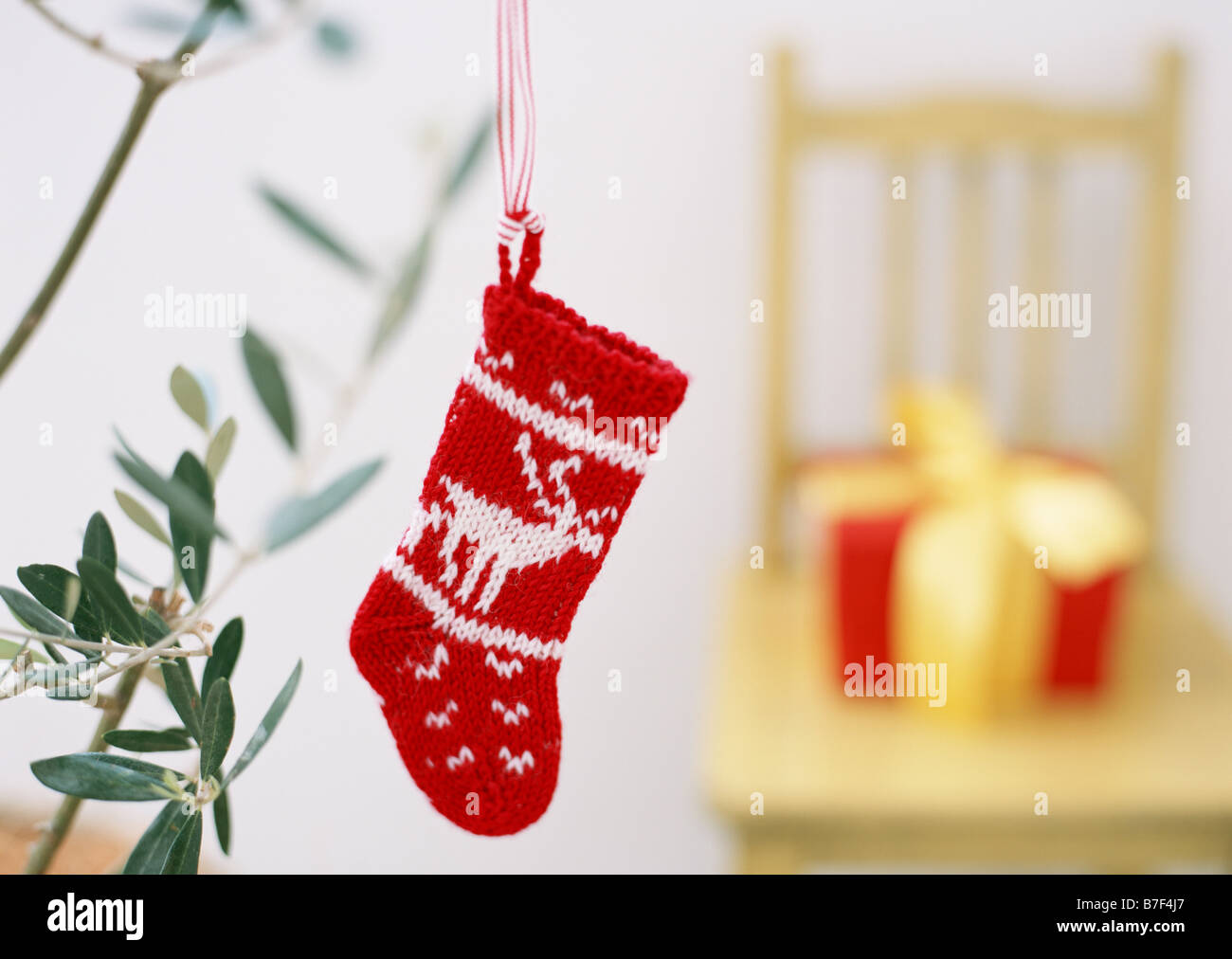 A red wool Christmas stocking Stock Photo - Alamy
