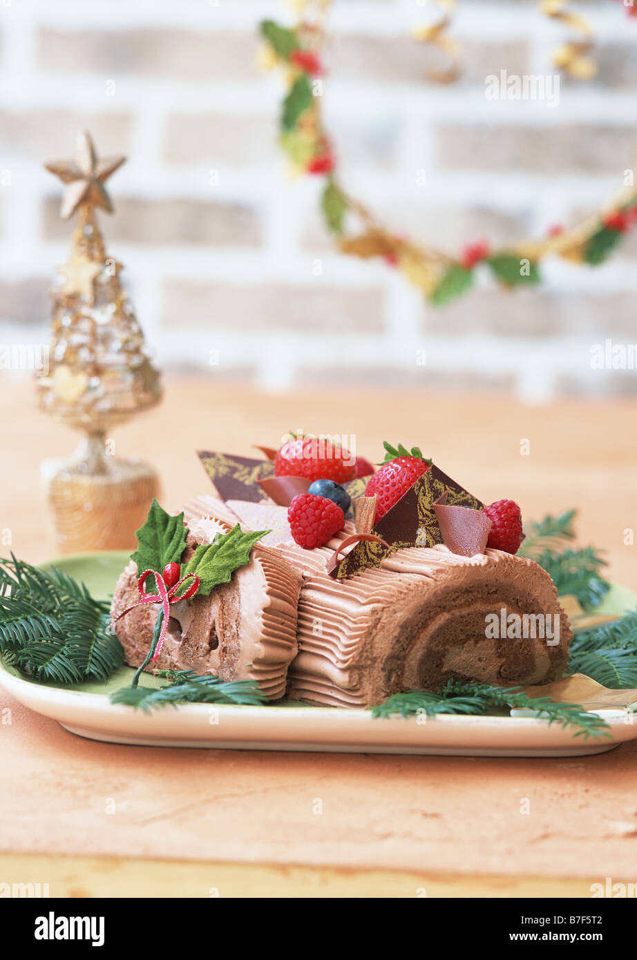 A chocolate yule log Stock Photo - Alamy
