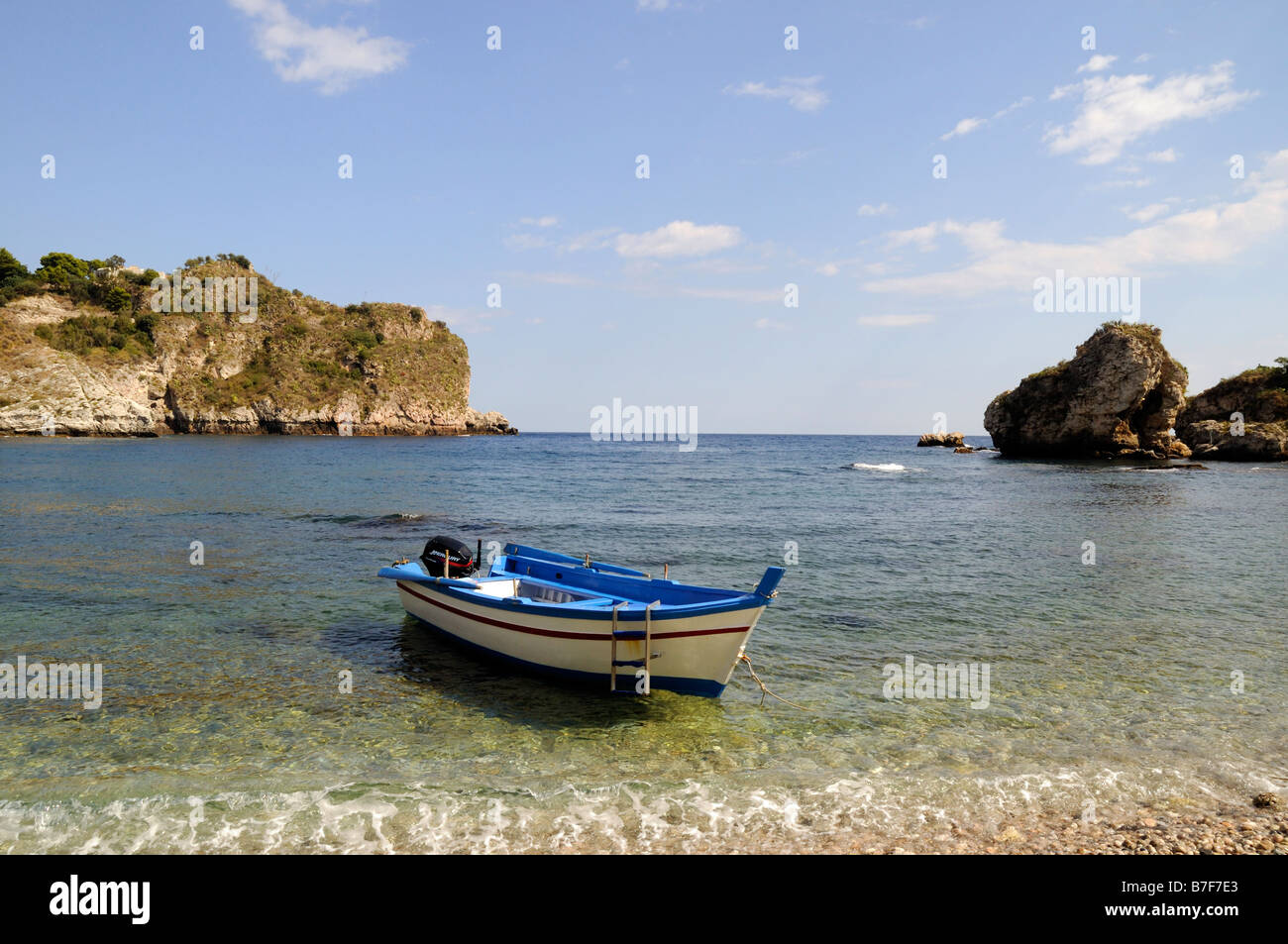 Taormina Mare or Mazzaro with Isola Bella and beach, Taormina, Sicily ...