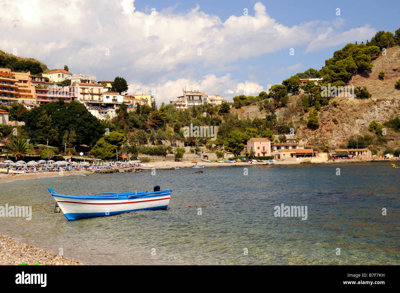 Taormina Mare or Mazzaro with Isola Bella and beach, Taormina, Sicily ...