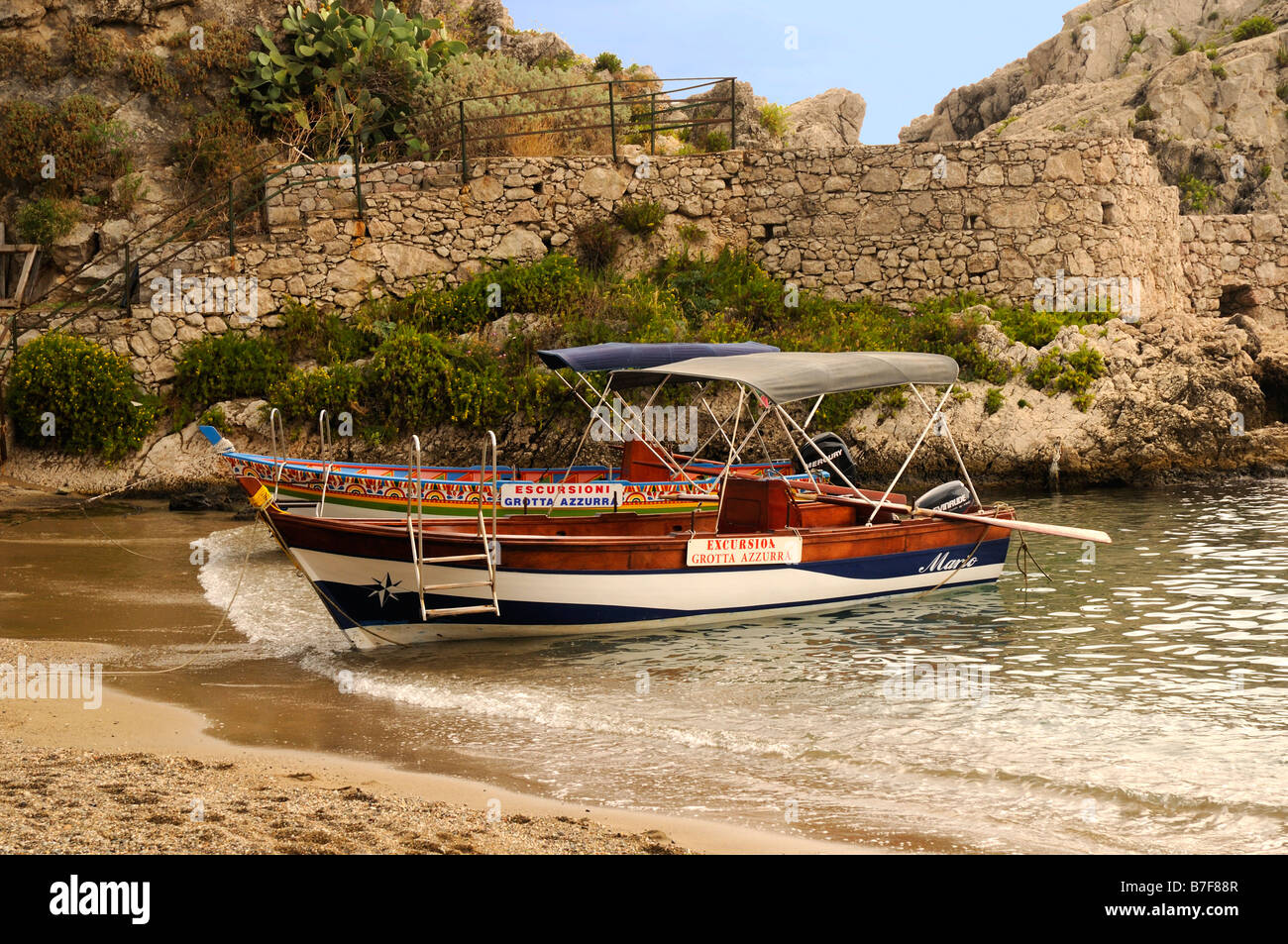 Taormina Mare or Mazzaro with Isola Bella and beach, Taormina, Sicily ...