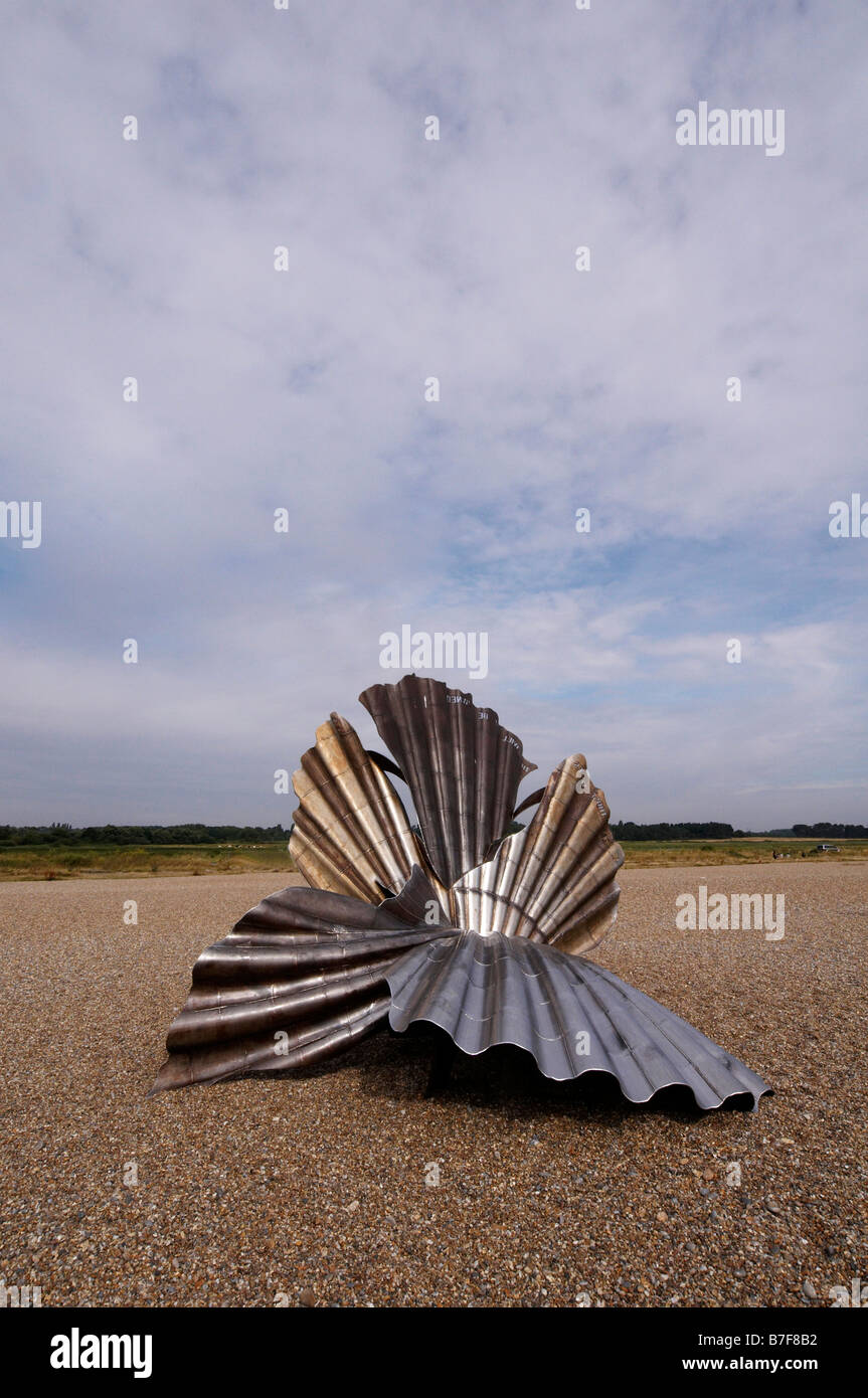 The Maggie Hambling sculpture 'Scallop Shell' on the beach at Aldeburgh ...