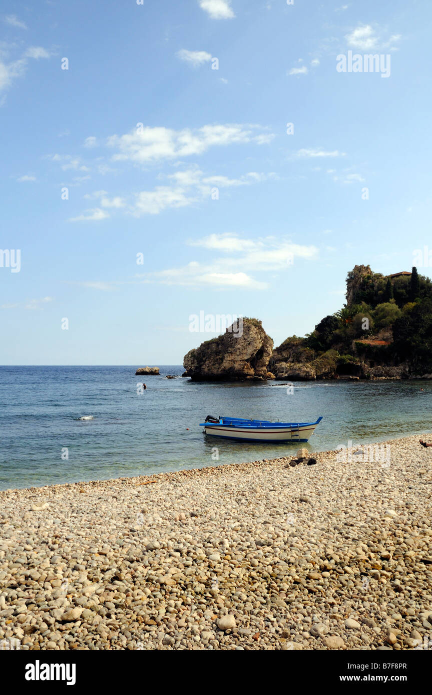 Taormina Mare or Mazzaro with Isola Bella and beach, Taormina, Sicily ...