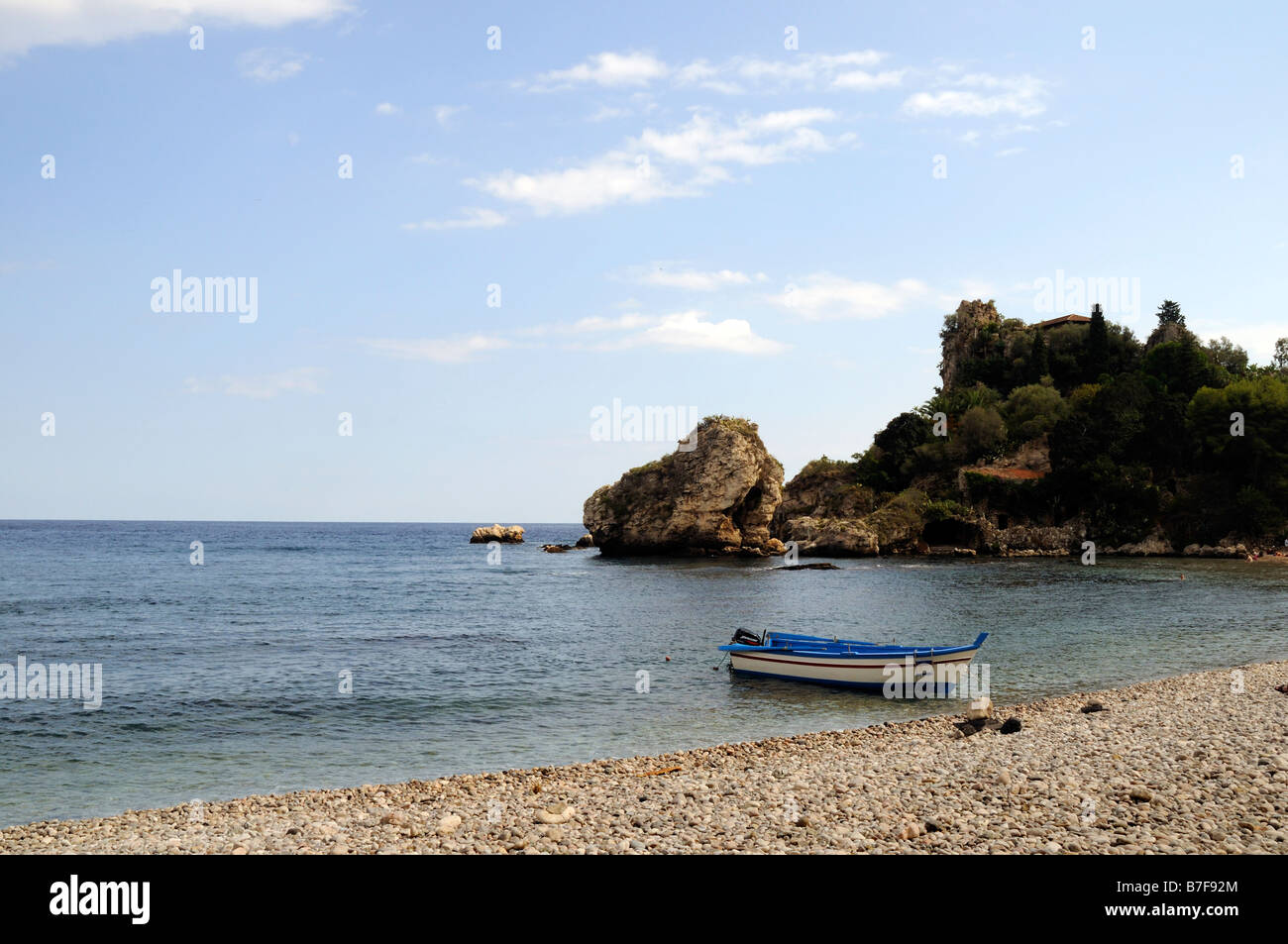 Taormina Mare or Mazzaro with Isola Bella and beach, Taormina, Sicily ...