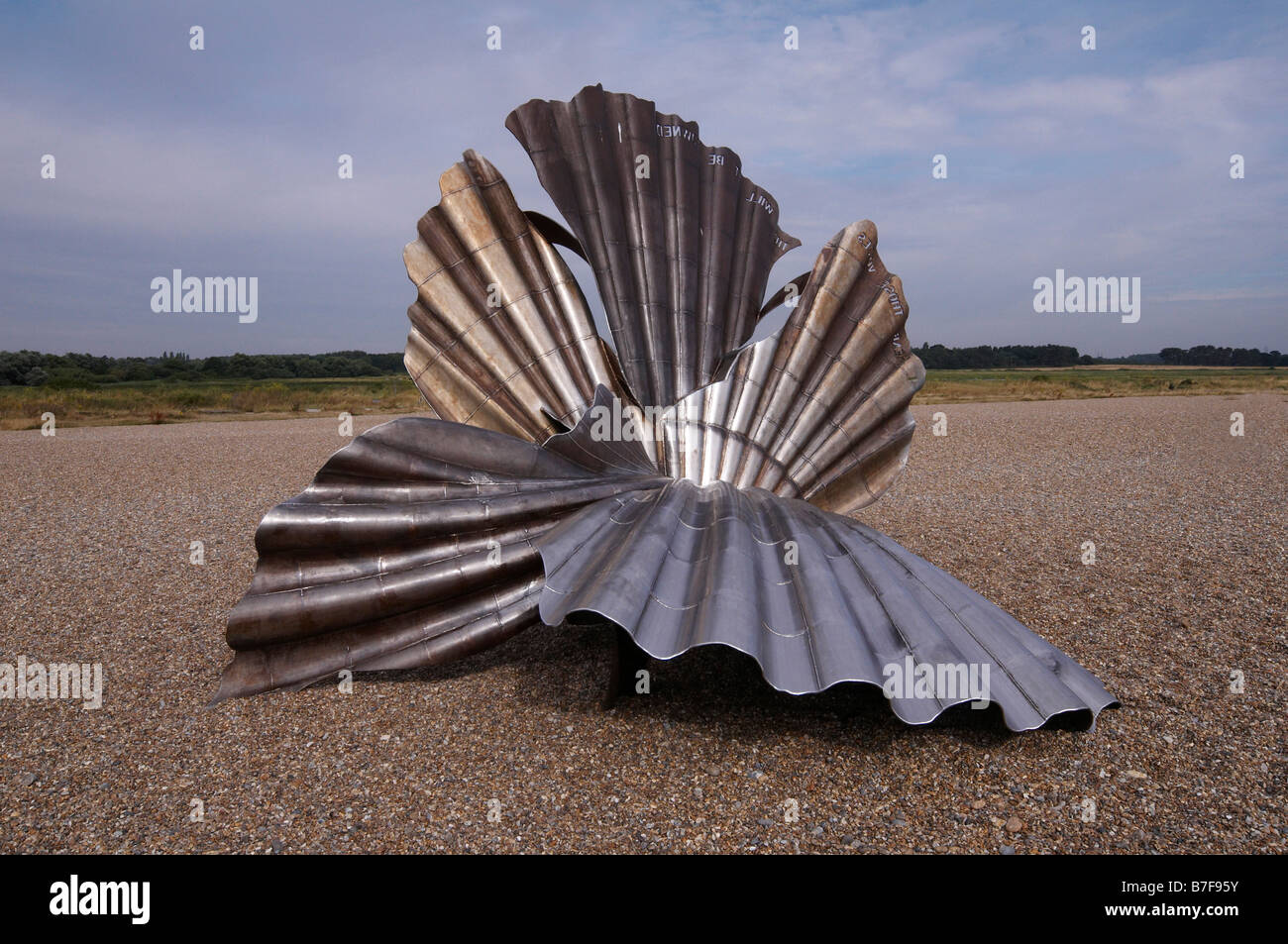 The Maggie Hambling sculpture 'Scallop Shell' on the beach at Aldeburgh ...