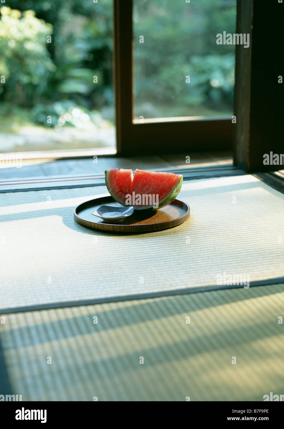 Sliced watermelon in Japanese room Stock Photo - Alamy