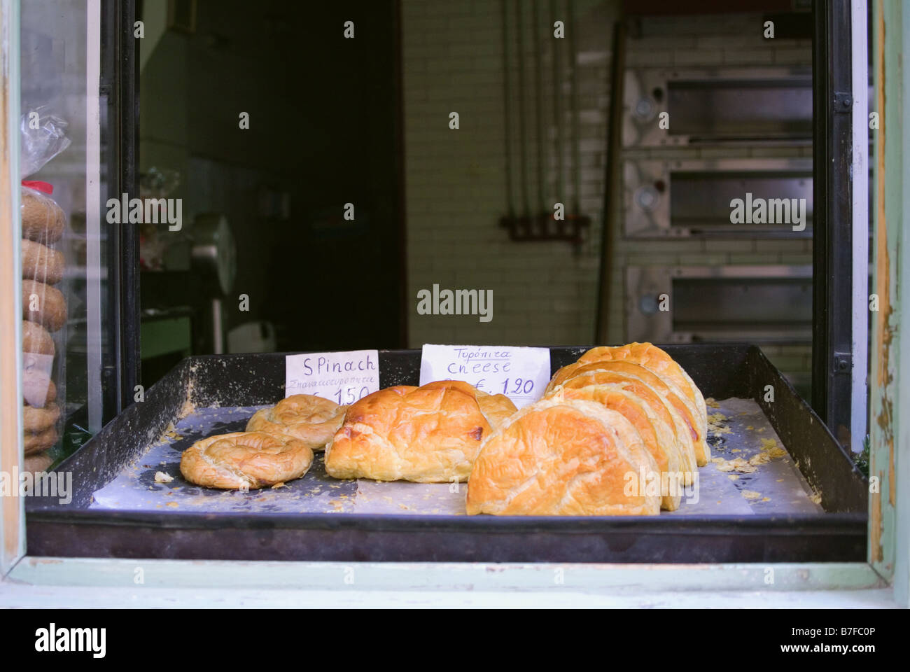 Cheese pies in traditional style bakery shop in Rethymno,Crete,Greece ...