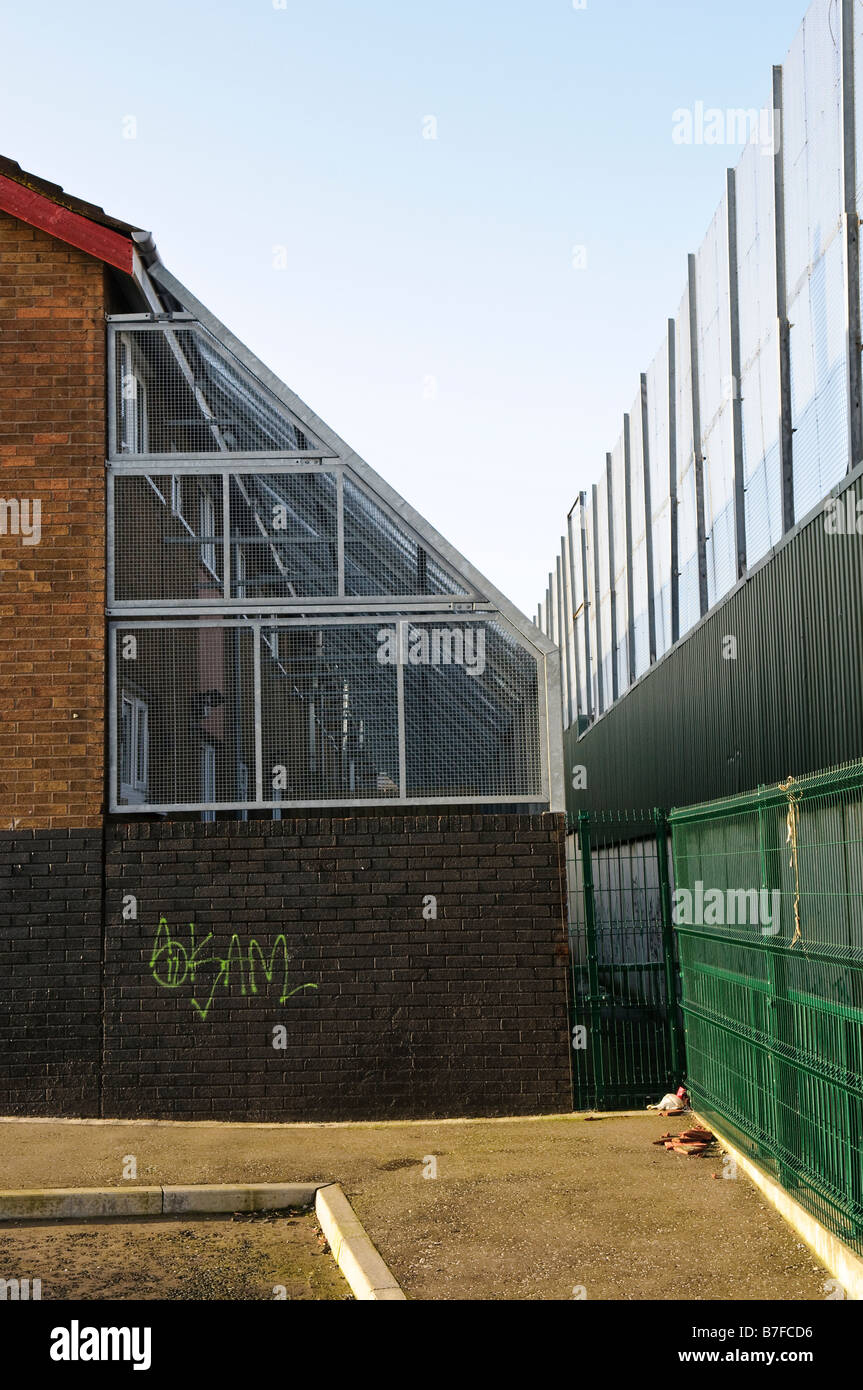 Houses on the Nationalist side of Peace Line/Wall in Belfast, with ...
