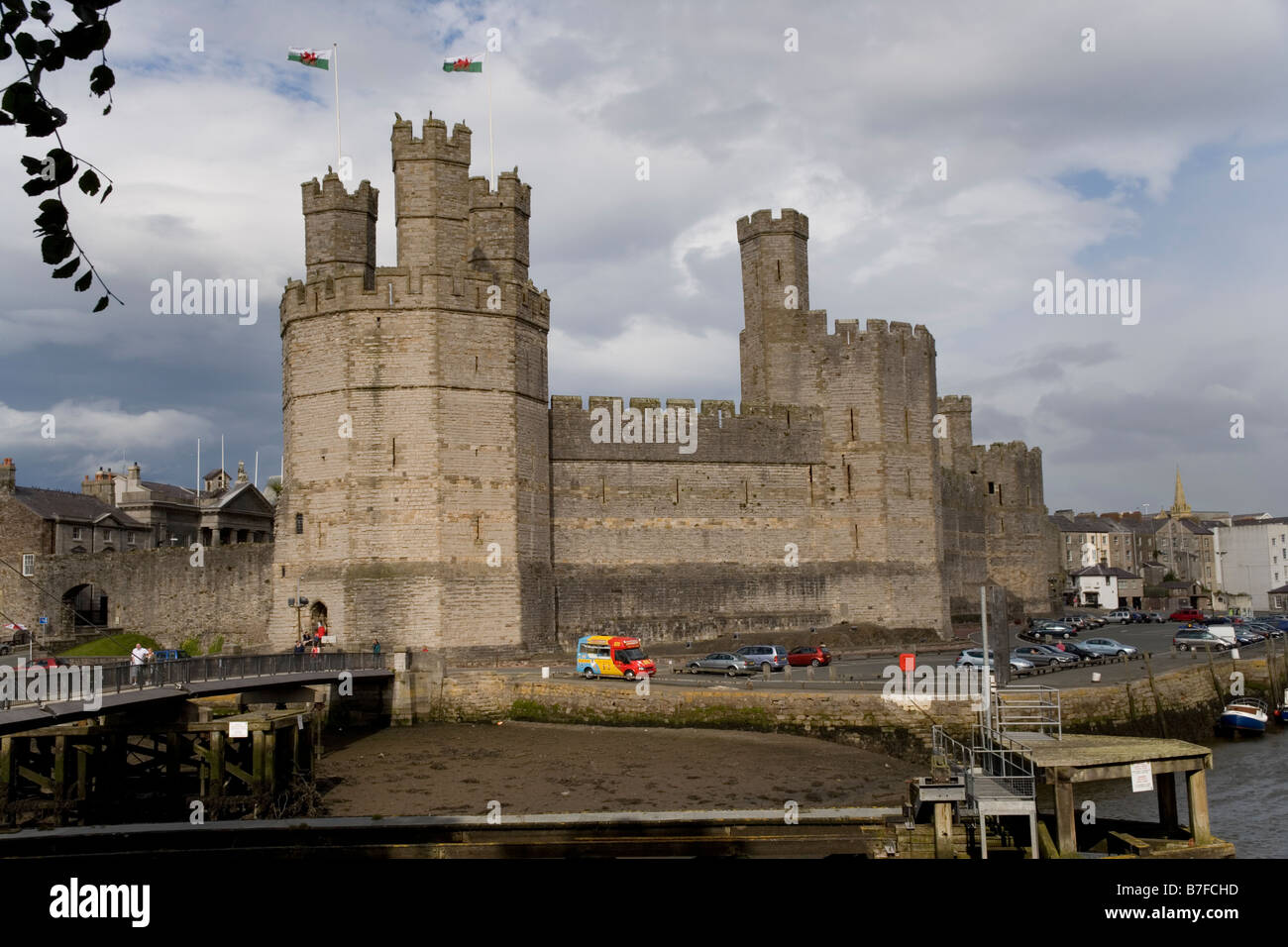 Caernarfon Castle and the Seiont River, Caernarfon, North Wales Stock ...