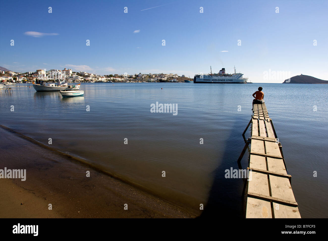 The port of Gavrio on the island of Andros Cyclades Greece Stock Photo ...