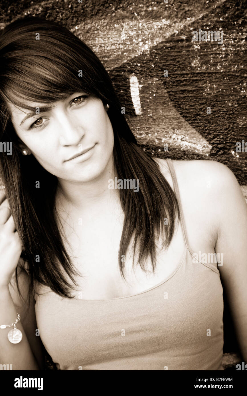 Young beautiful woman staring at camera Stock Photo - Alamy