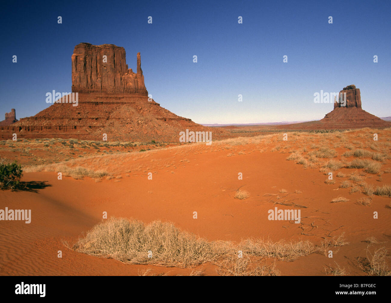 the east and west mittens buttes in Monument Valley in Arizona in the ...