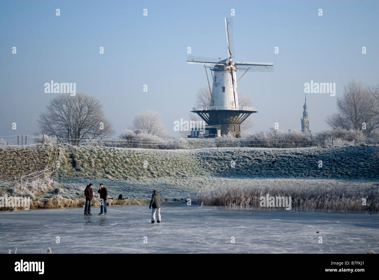 Winter landscape near the village of Veere, Walcheren. Zeeland province ...