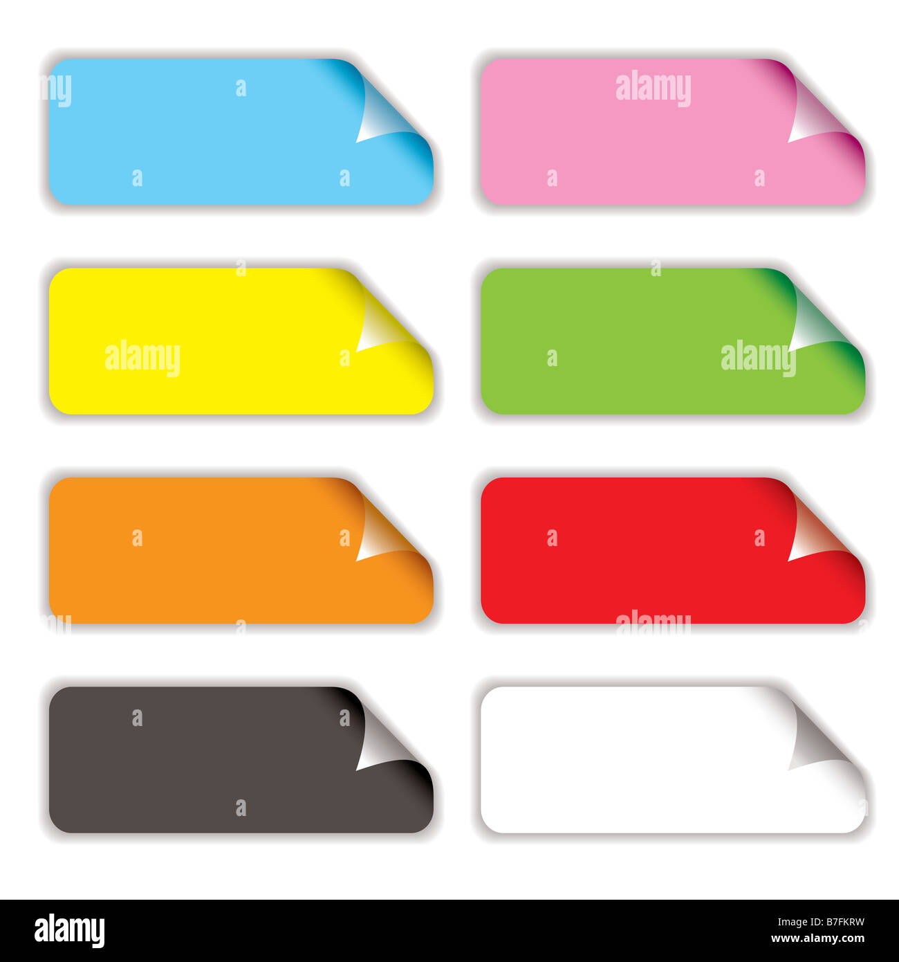Collection of eight oblong stickers with page curl in different colours ...