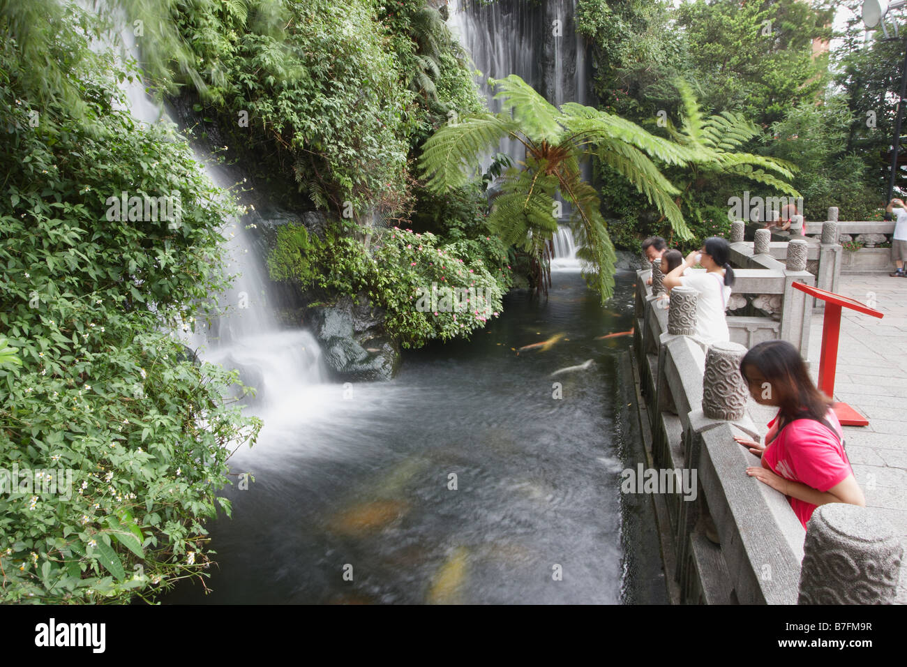 People Looking At Fish In Pond At Longshan Temple, Taipei Stock Photo ...