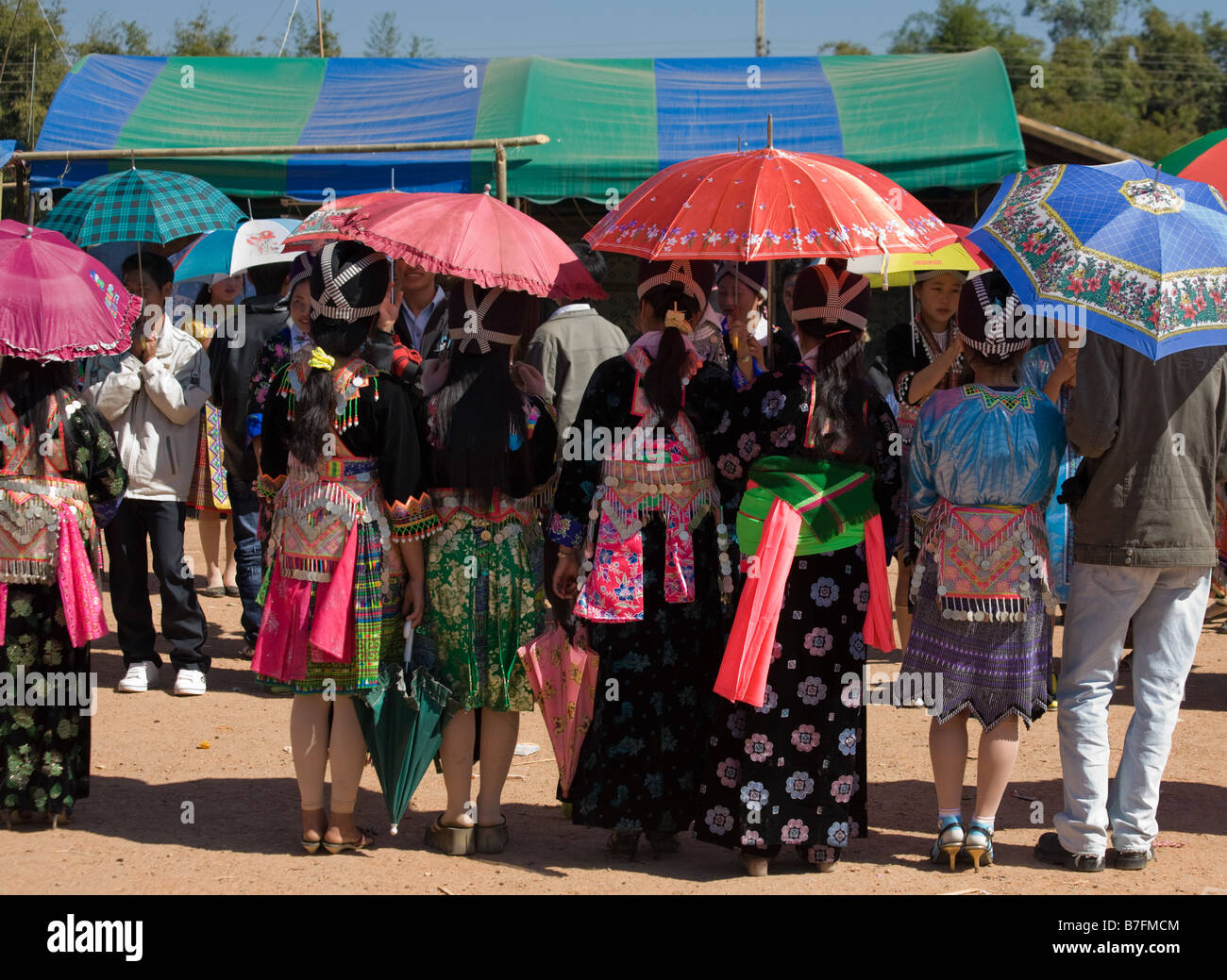 A view from behind of the traditional costume worn by Hmong girls at a ...