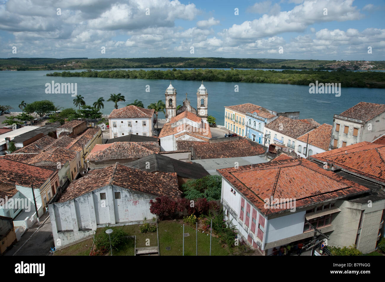 A rooftop view of the town at dawn Penedo is an old colonial port town ...