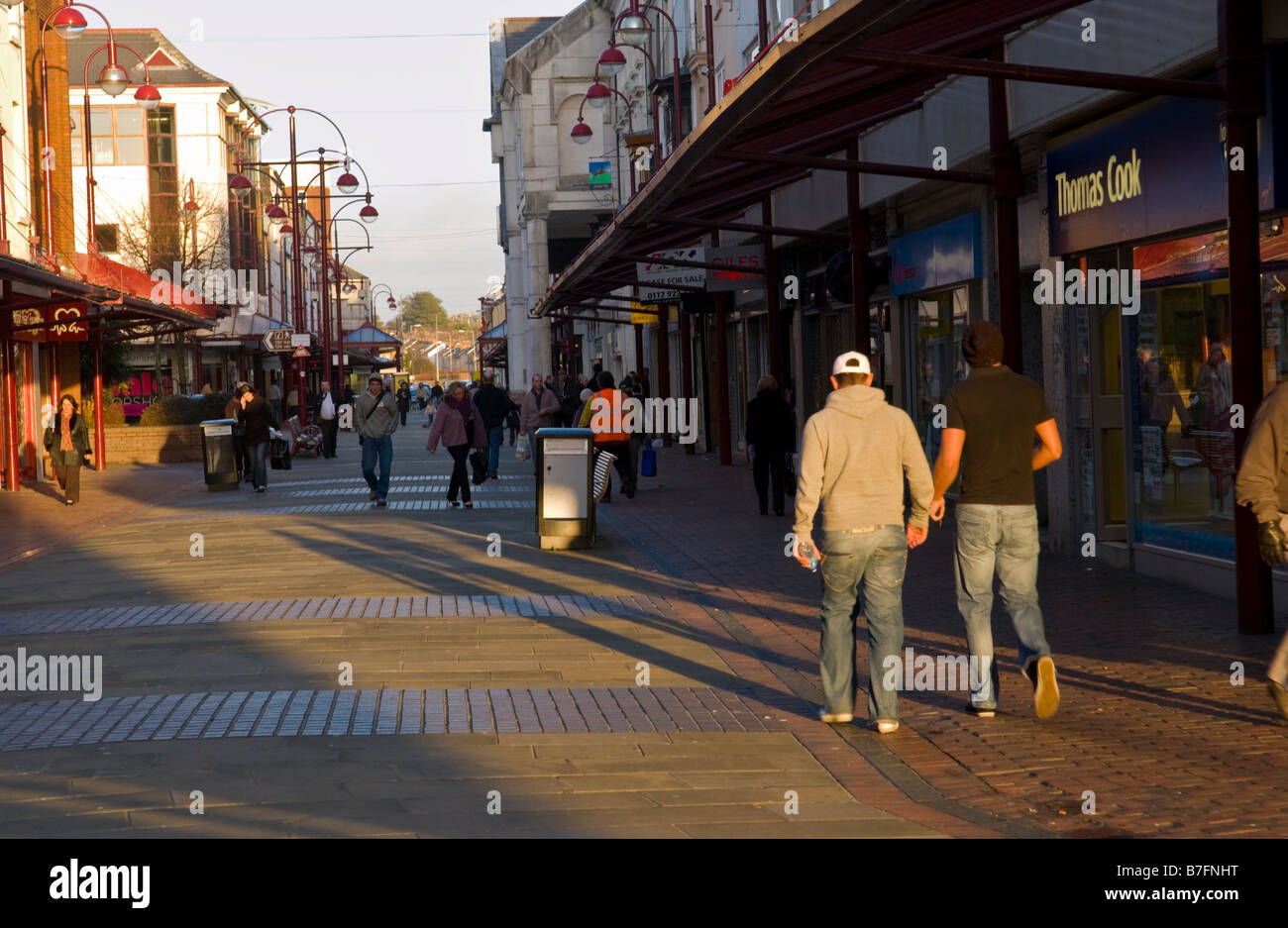 Shopping street in town centre of Llanelli Carmarthenshire West Wales ...