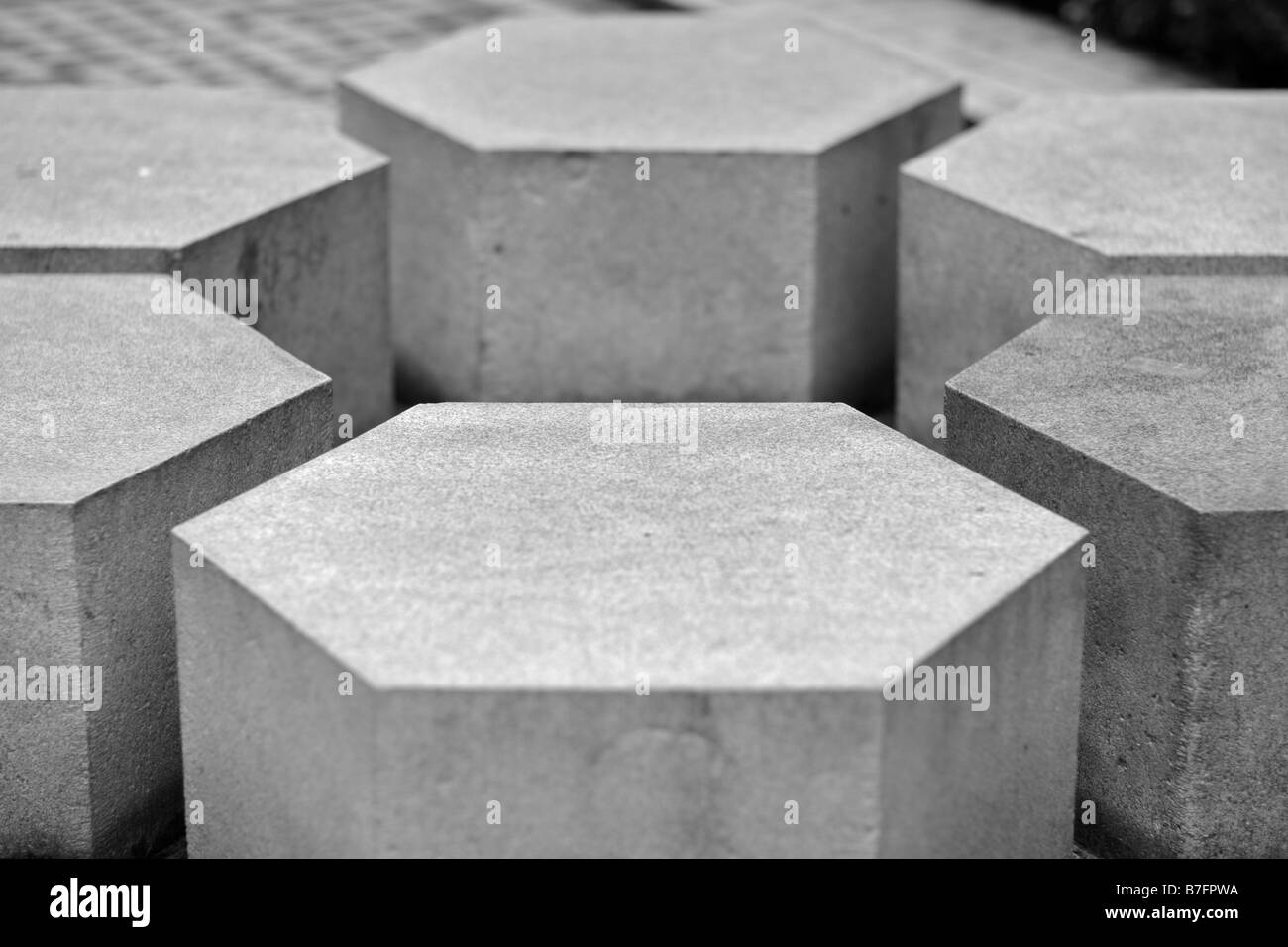 Hexagonal concrete seats design architecture Stock Photo - Alamy