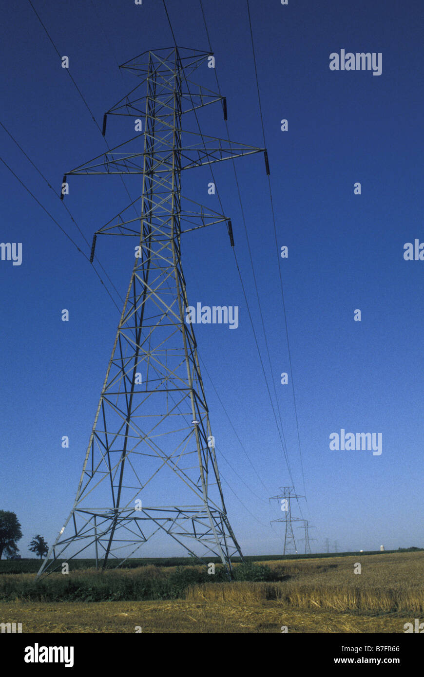 Power Transmission Pylons across Farm Lands Ontario Canada Stock Photo ...