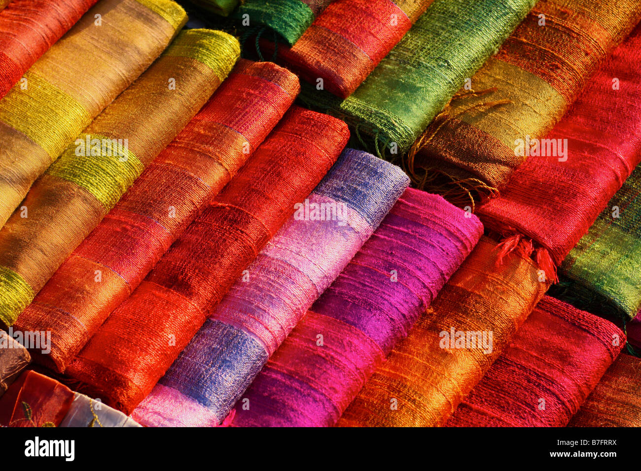 Laos silk fabrics Stock Photo - Alamy