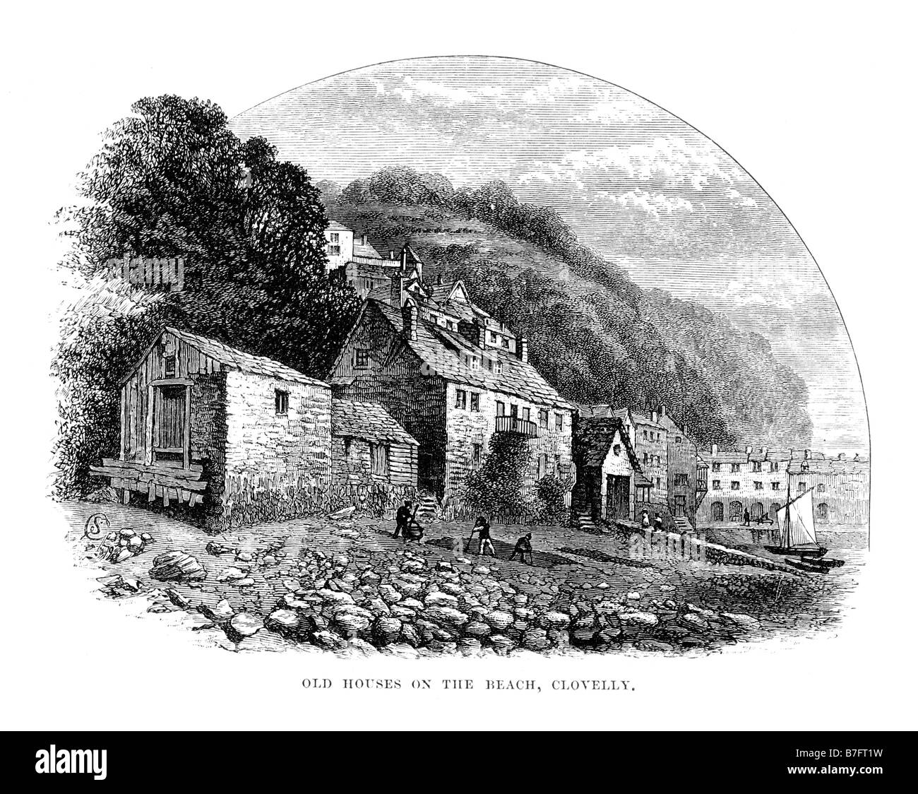 Old Houses on the Beach at Clovelly Devon England c1890 19th Century ...