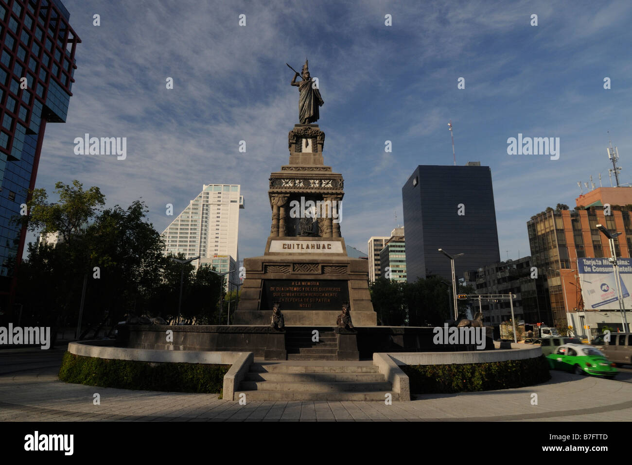 Statue of Aztec ruler Cuauhtemoc on Paseo de la Reforma, Mexico City ...