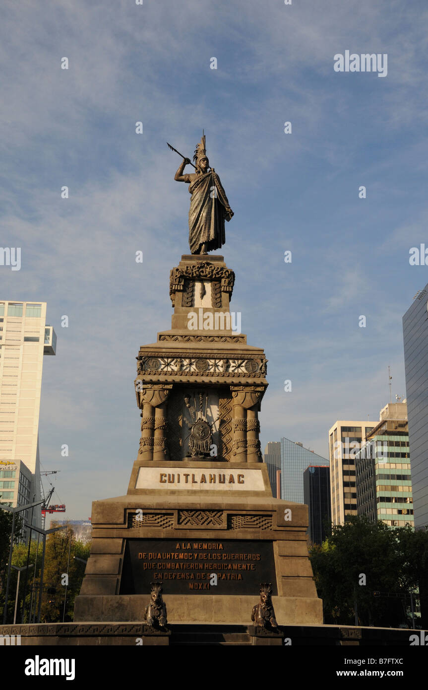 Statue of Aztec ruler Cuauhtemoc on Paseo de la Reforma, Mexico City ...