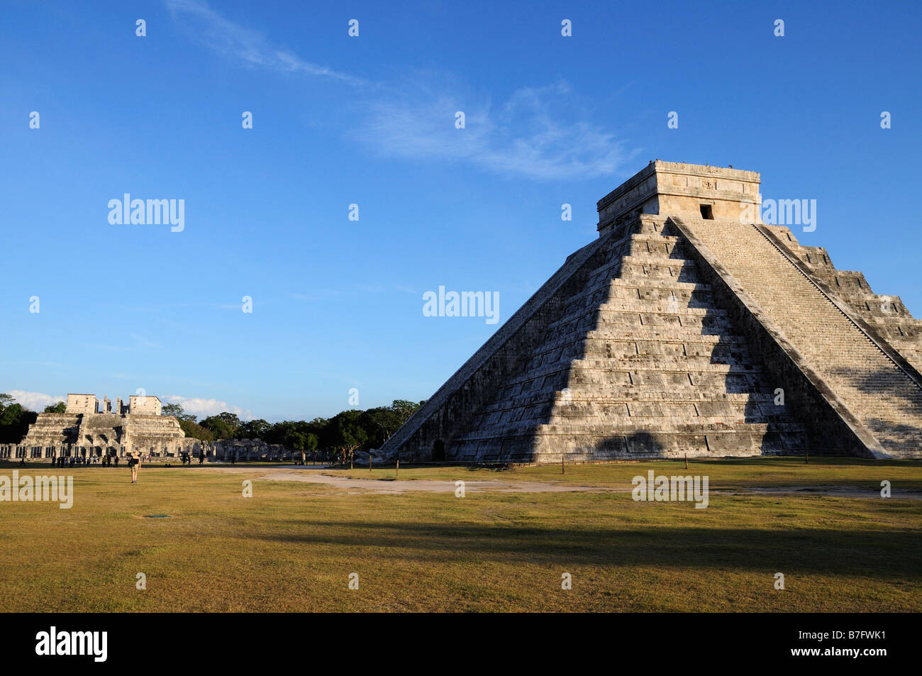 Chichen Itza archaeological site with Pyramid of Kukulcan on right and ...