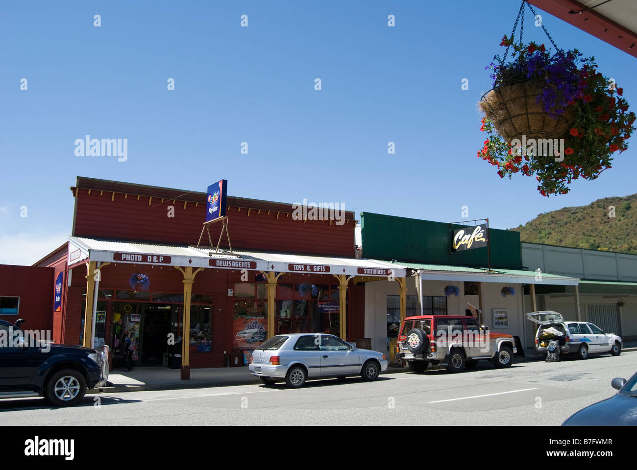 Historic wooden buildings, Broadway, Reefton, West Coast Region, South ...