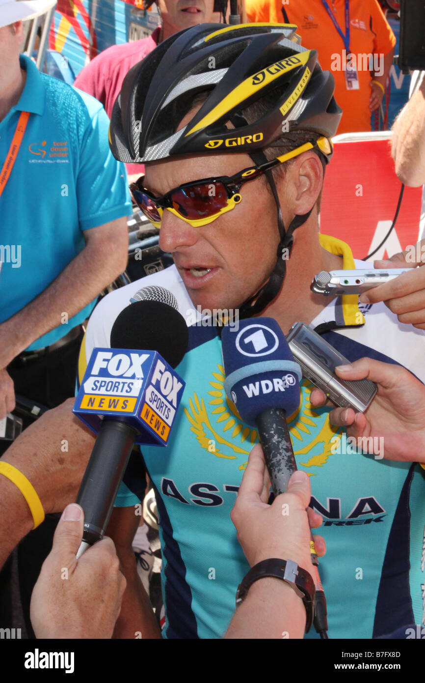 Lance Armstrong being interviewed prior to competing in his comeback ...