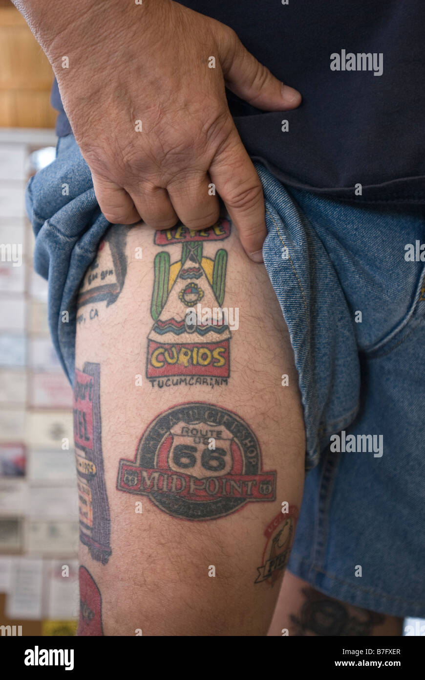 Man with Route 66 tattoos at Afton Station in Afton, Oklahoma, USA ...