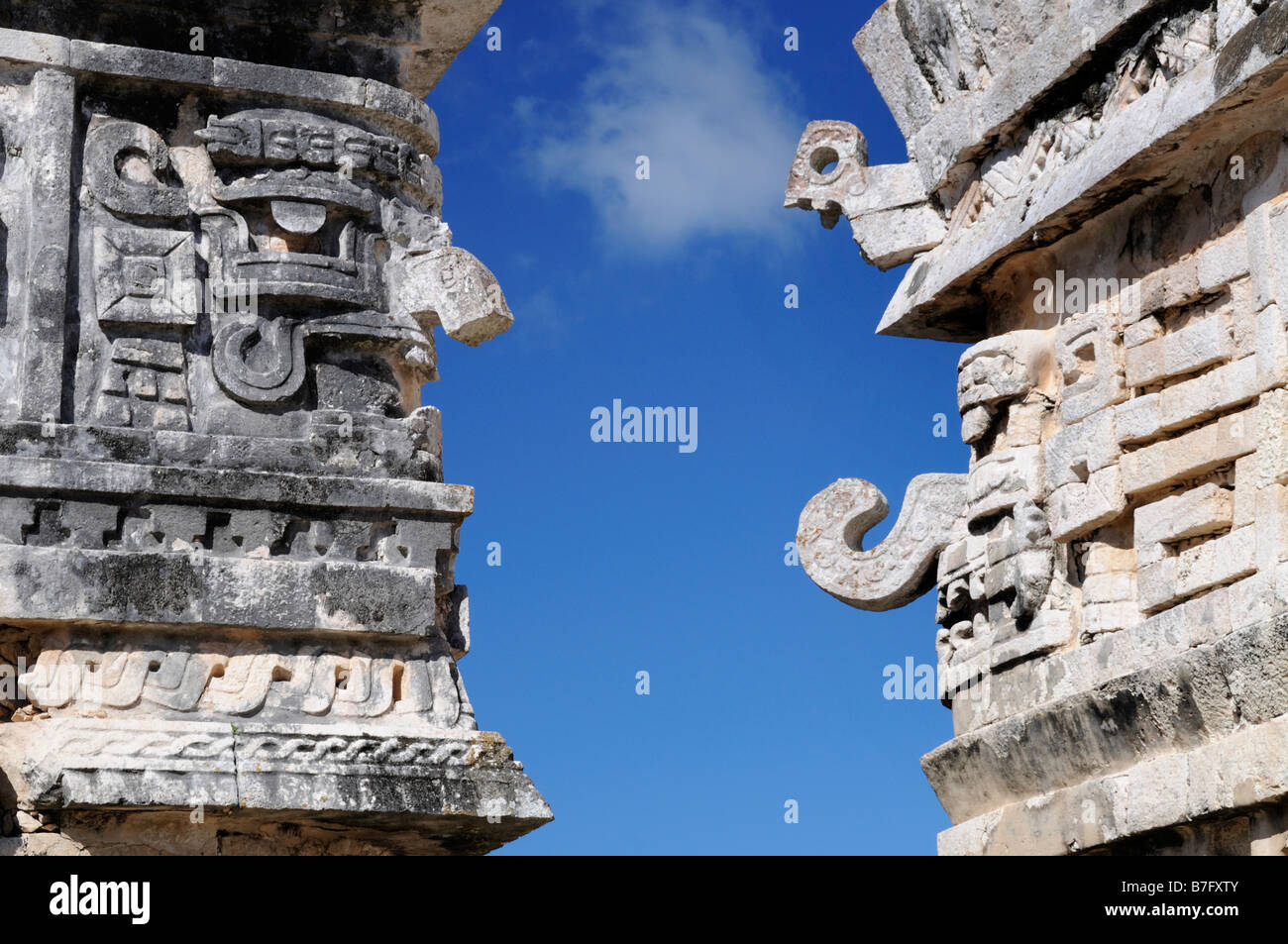 Masks of rain god Chac on Annex and church, old Chichen Itza Stock ...