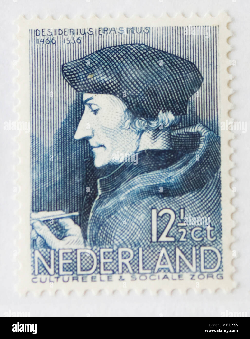 Vintage Dutch postage stamp with image of Erasmus famous humanist and ...