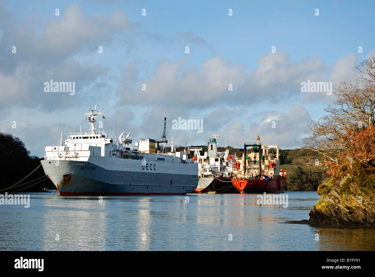 cargo ships "laid up" in the river fal near truro,cornwall,uk Stock ...