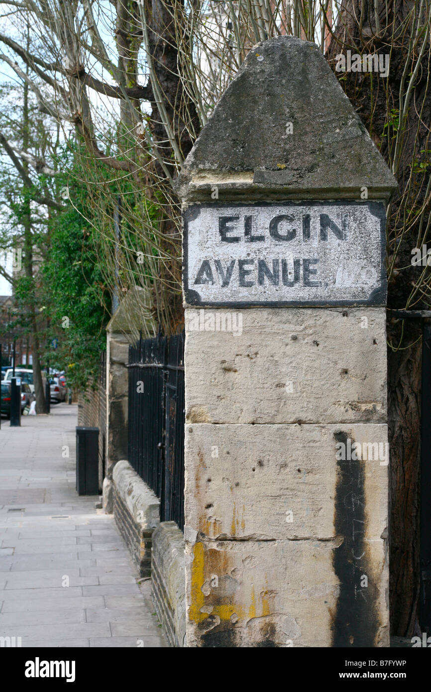Old fashioned painted Elgin Avenue street sign, Maida Vale, London ...