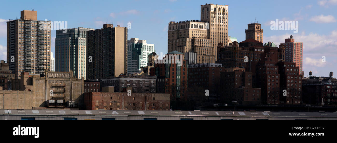 Stitched Panorama of the buildings in brooklyn, New York. Seen from the ...