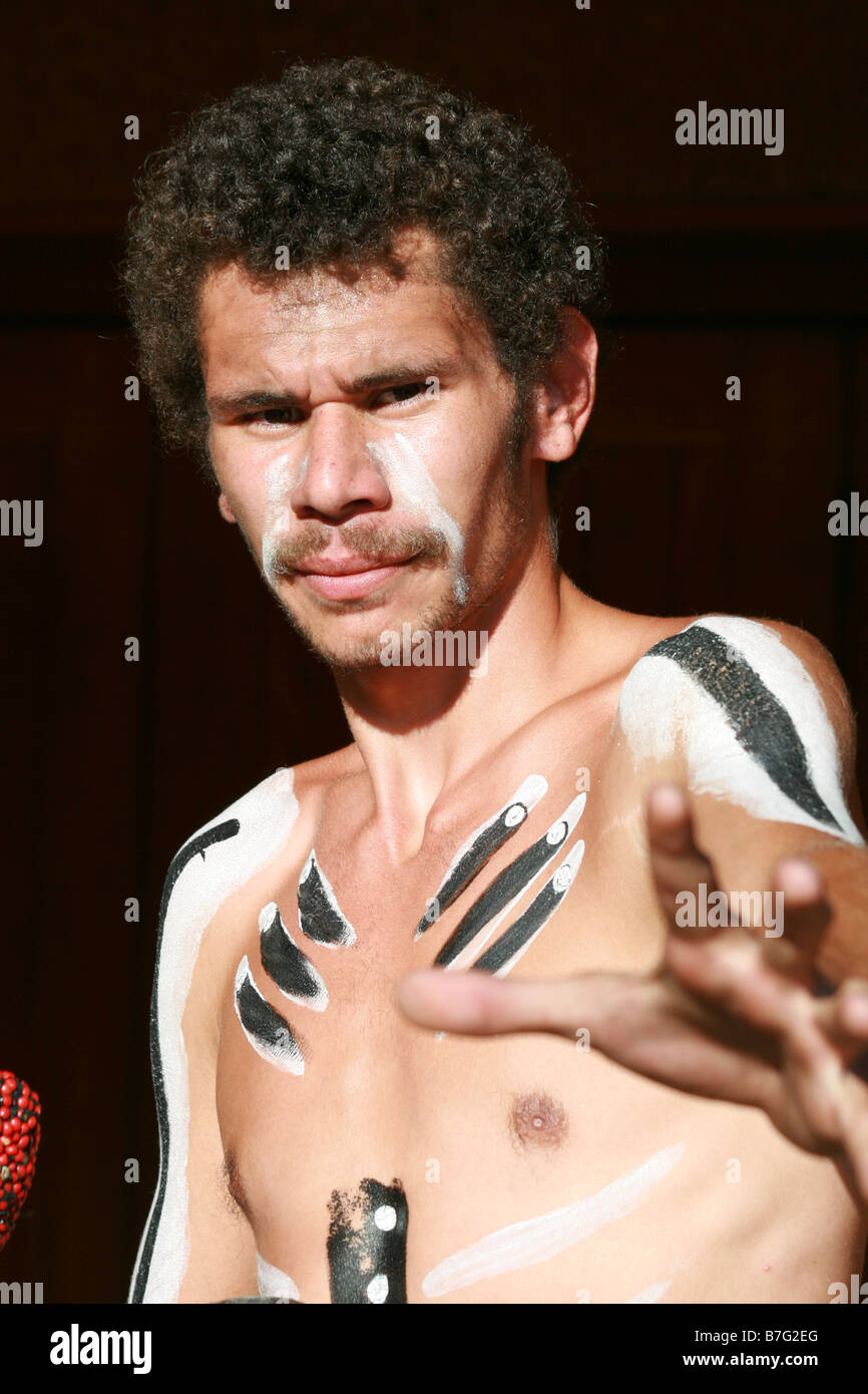 An Aboriginal tribesman from Tjapukai Cultural Park, Cairns, North ...