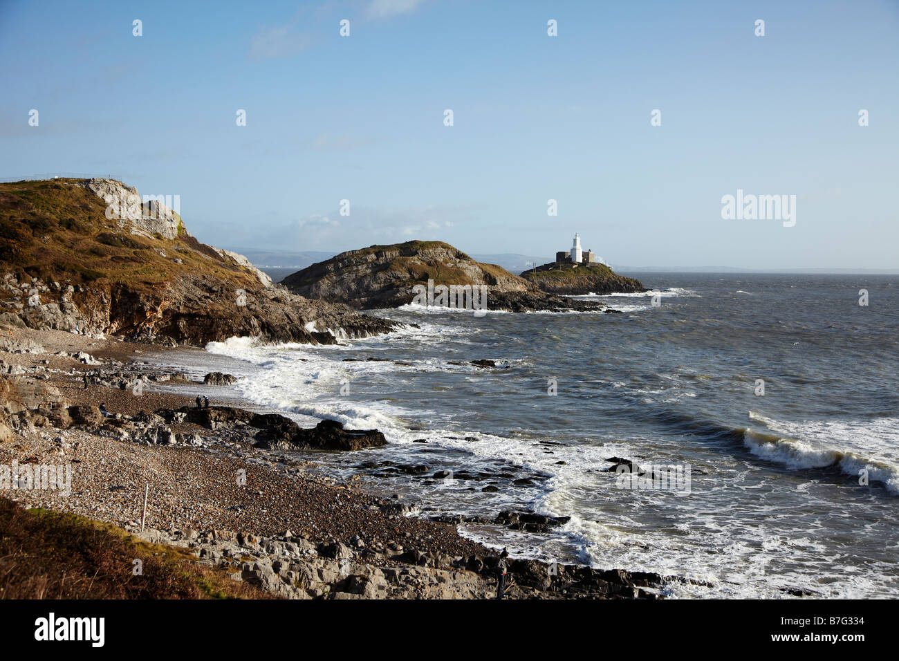 Mumbles Lighthouse during a Storm, Mumbles, Gower Peninsular, Wales, UK ...