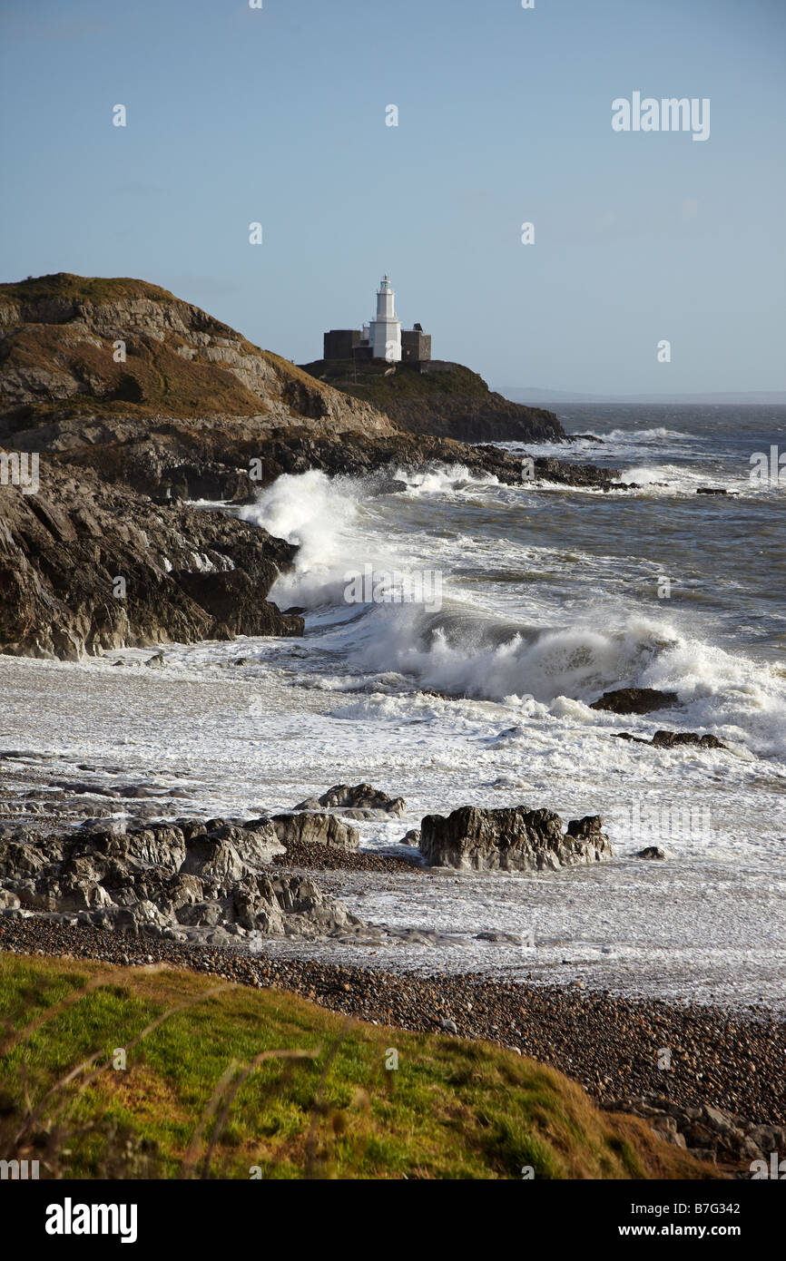 Mumbles Lighthouse during a Storm, Mumbles, Gower Peninsular, Wales, UK ...