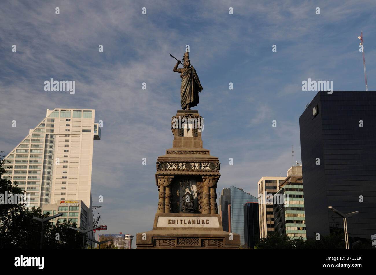 Statue of Aztec ruler Cuauhtemoc on Paseo de la Reforma, Mexico City ...